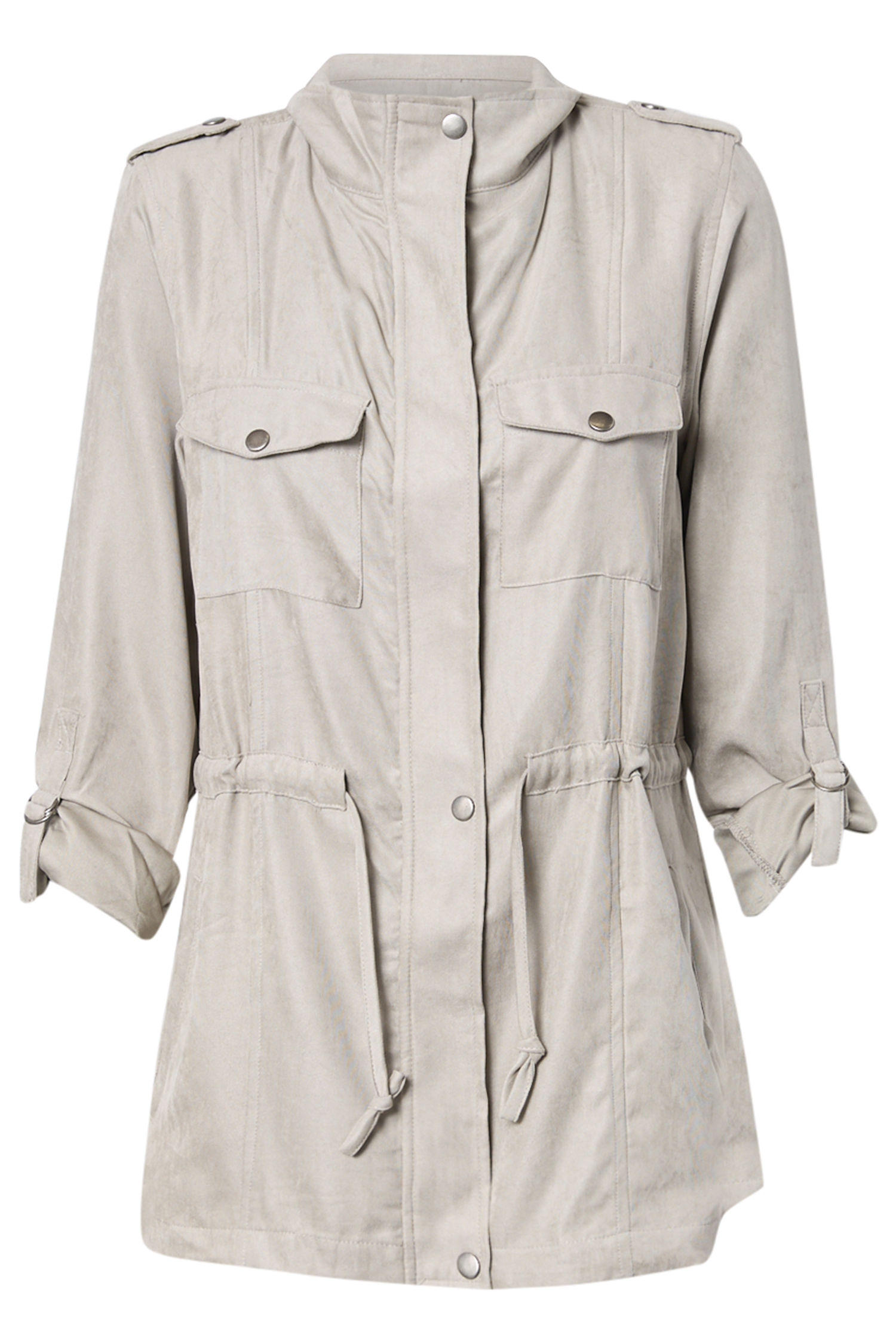 Peach Skin Long Utility Jacket in Olive | DAILYLOOK