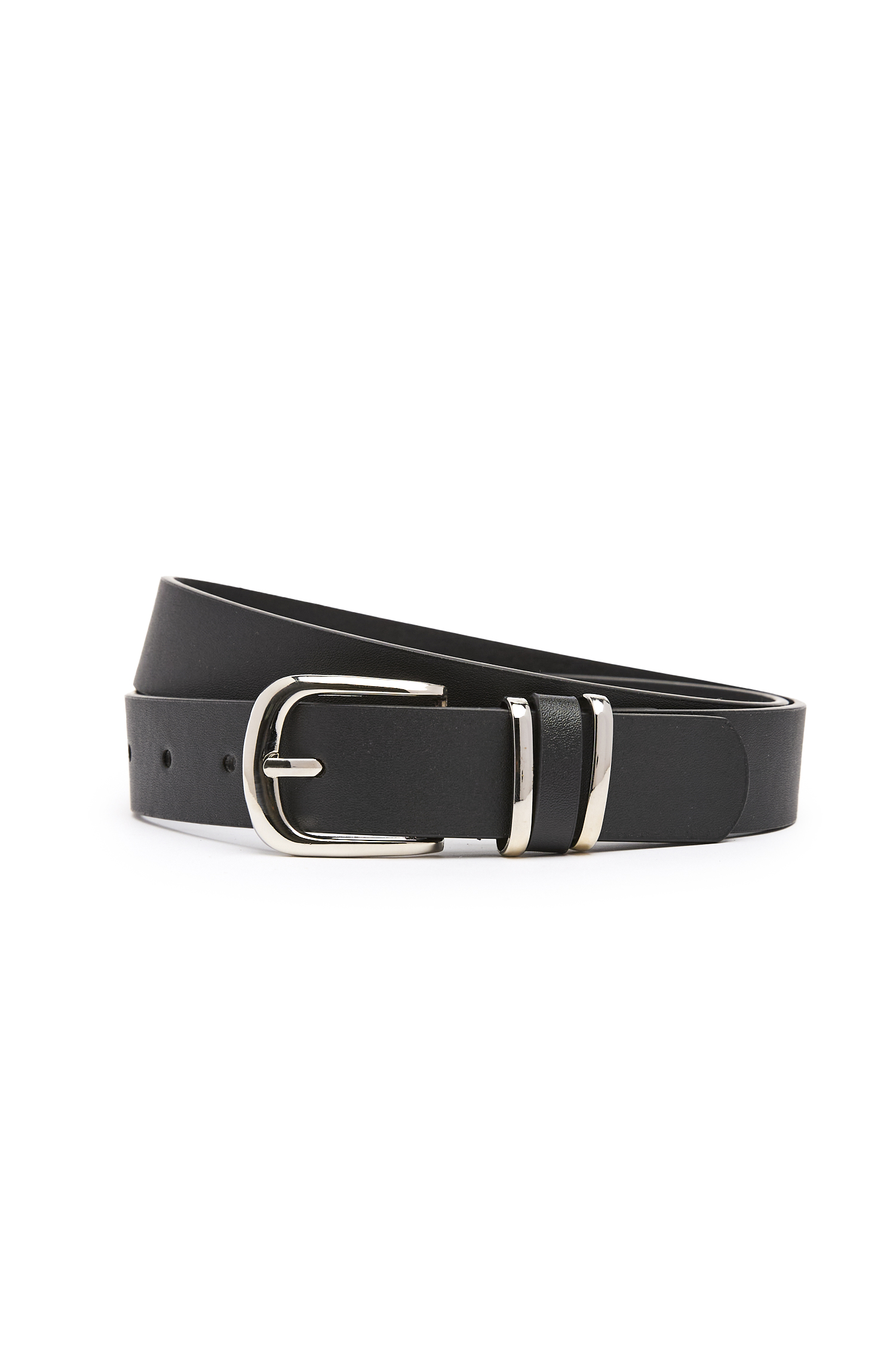 Black Belt with Silver Square Buckle & 2 Loops in Black | DAILYLOOK