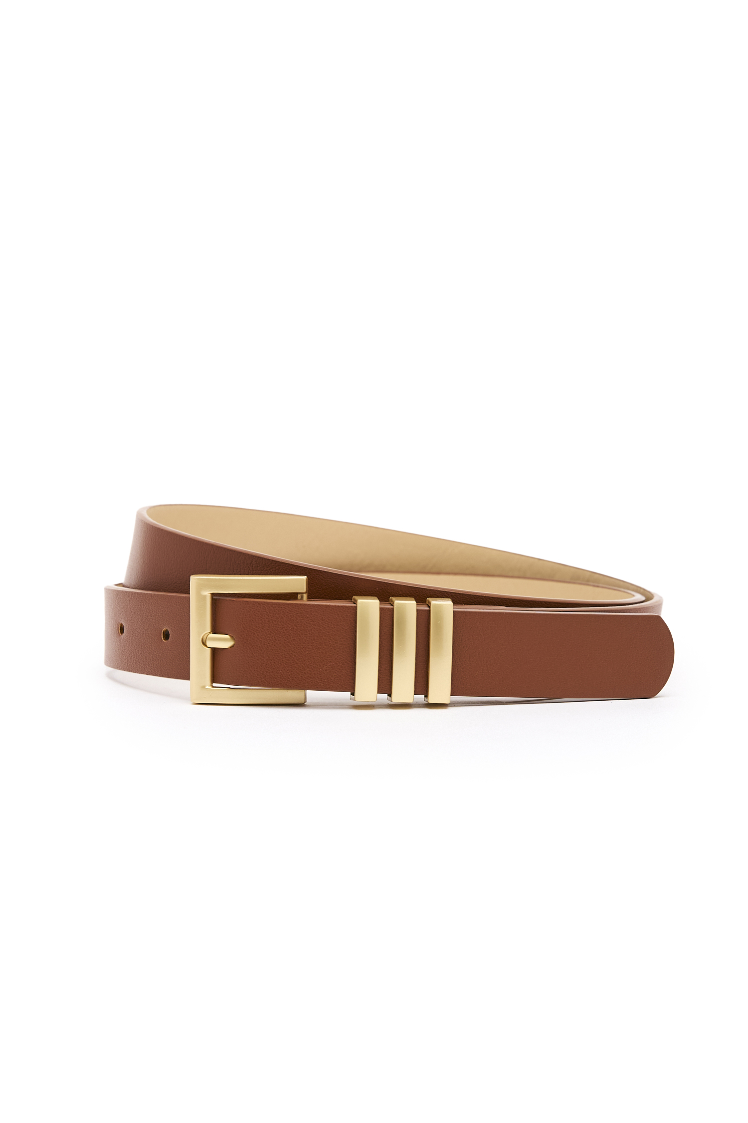 Brown Belt with Gold Square Buckle & 3 Loops in Brown | DAILYLOOK