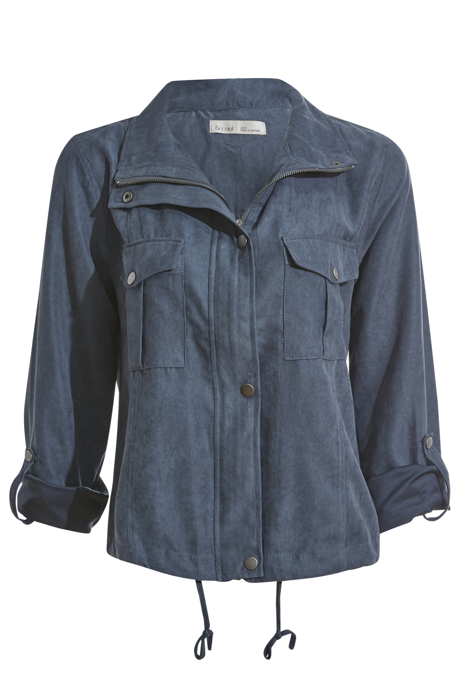 Peach Skin Crop Utility Jacket in Navy M - XL | DAILYLOOK