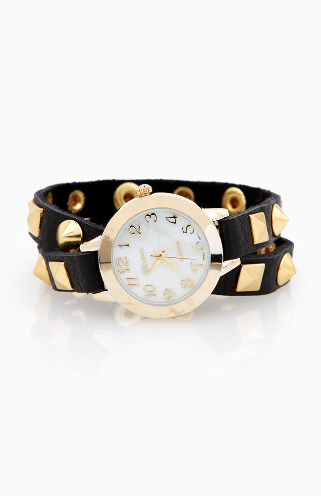 Mixed Studded Wrap Watch in Black | DAILYLOOK