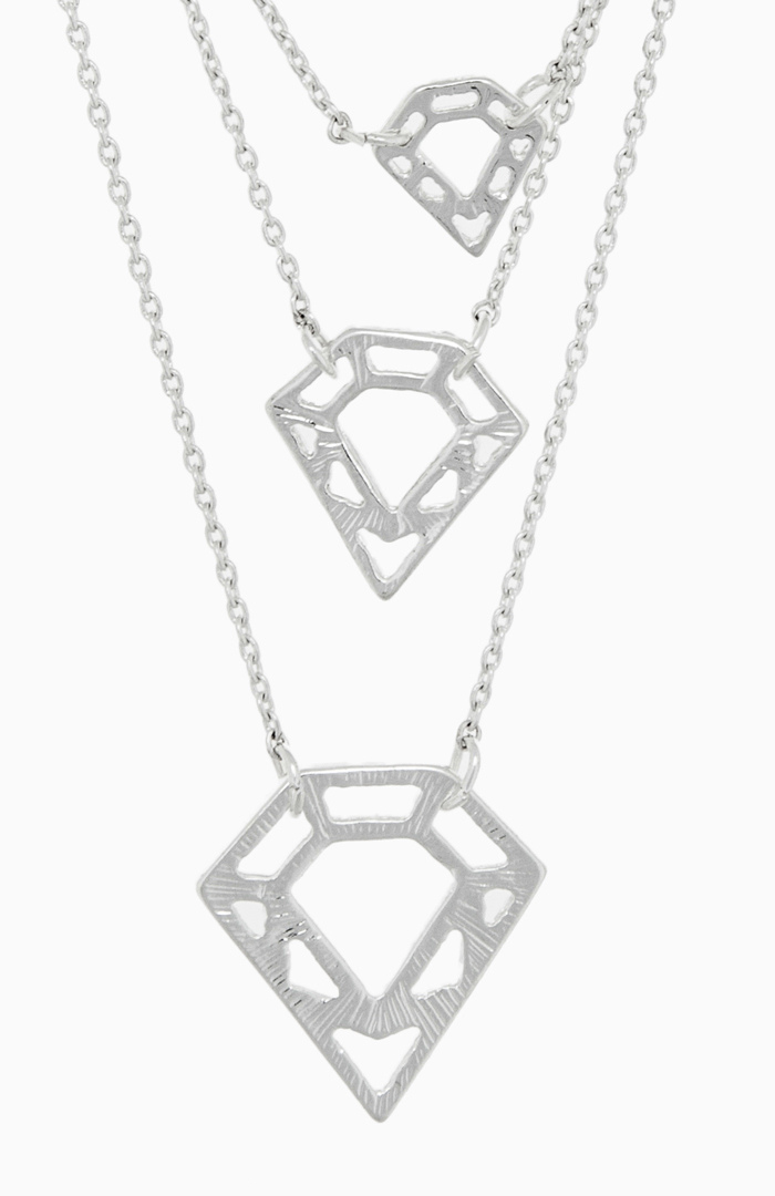DAILYLOOK Layered Diamond Cutout Necklace in Silver | DAILYLOOK