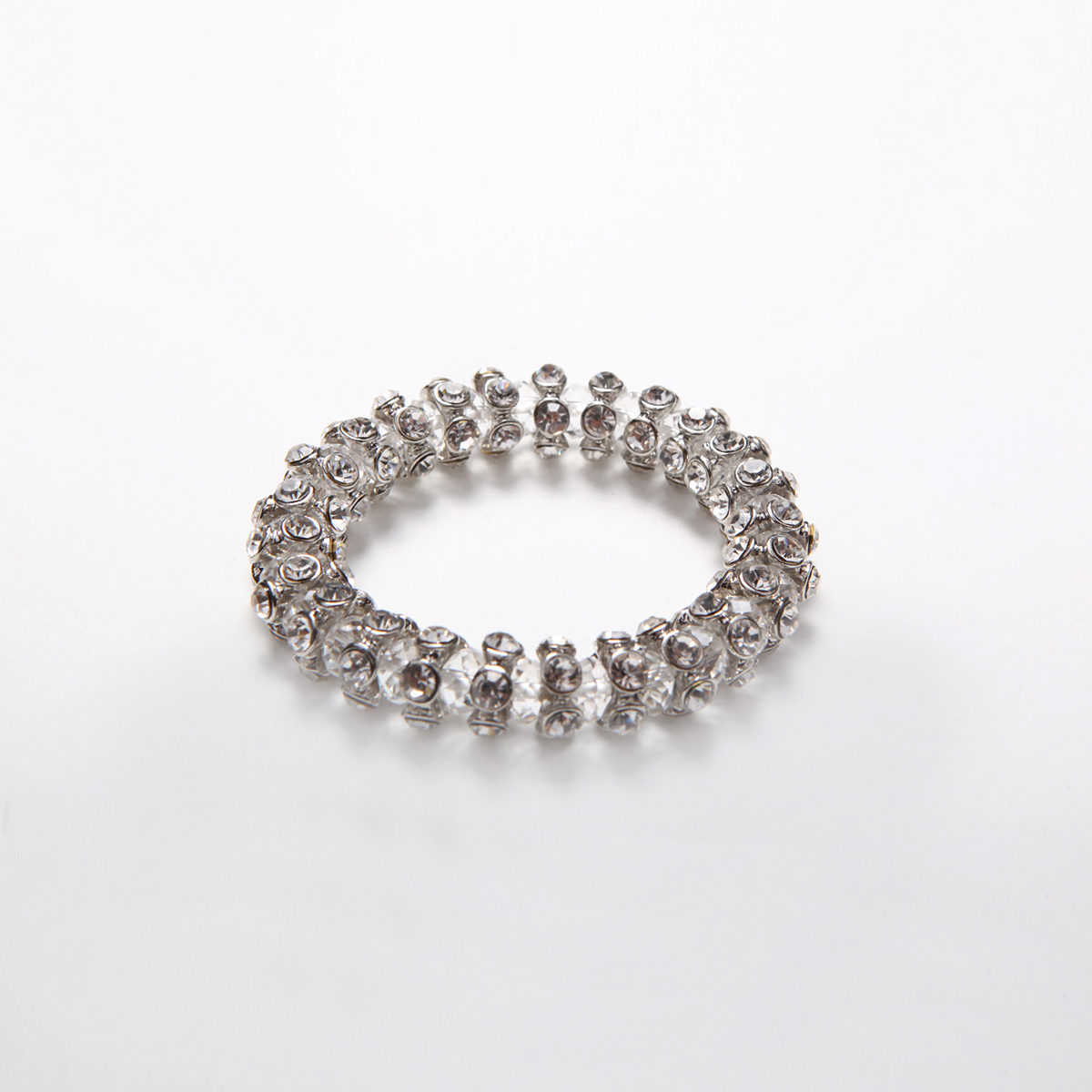 Rhinestone & Bead Stretch Bracelet in White | DAILYLOOK