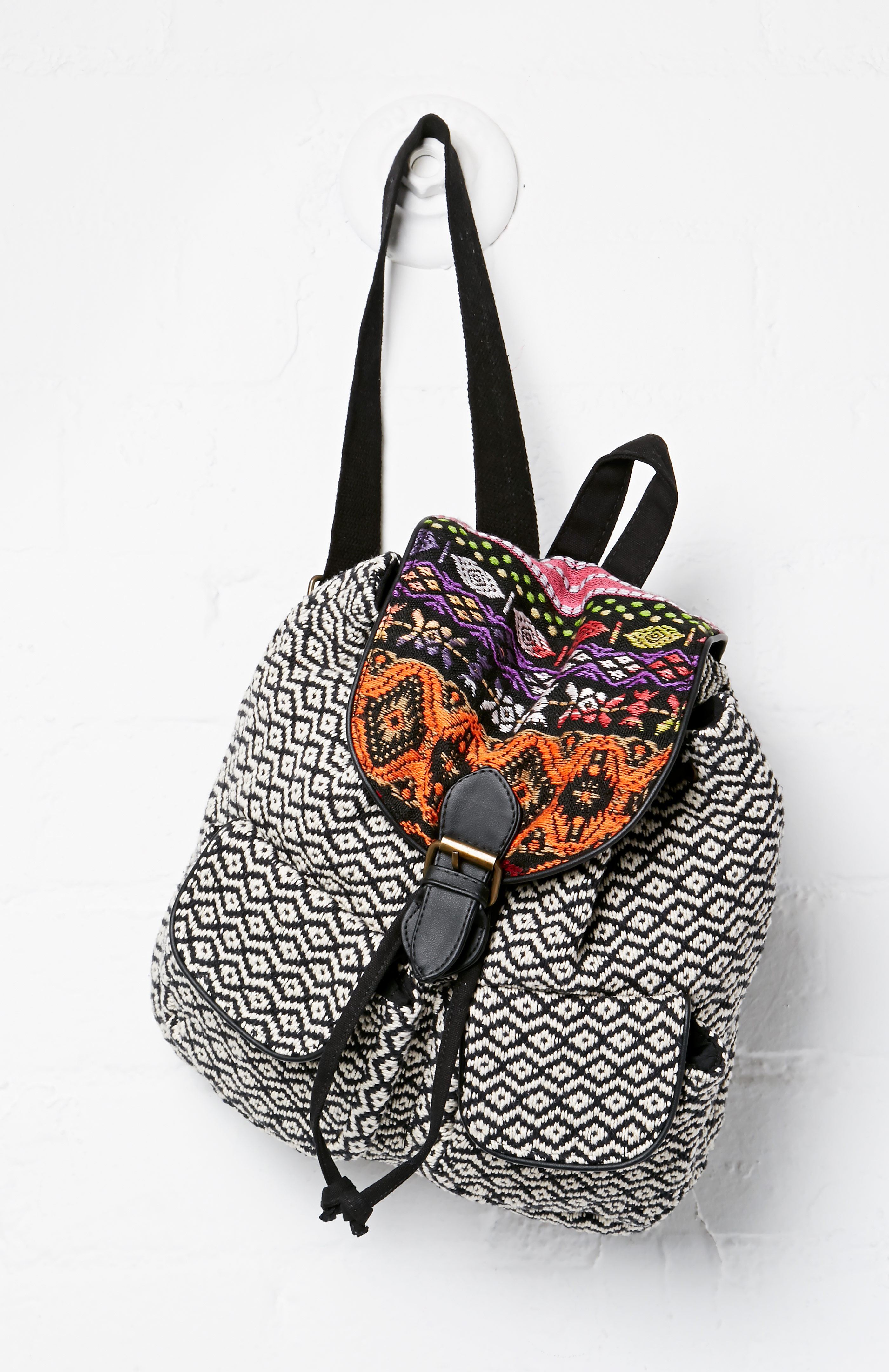 Adeline Tribal Buckle Backpack in Black/White | DAILYLOOK