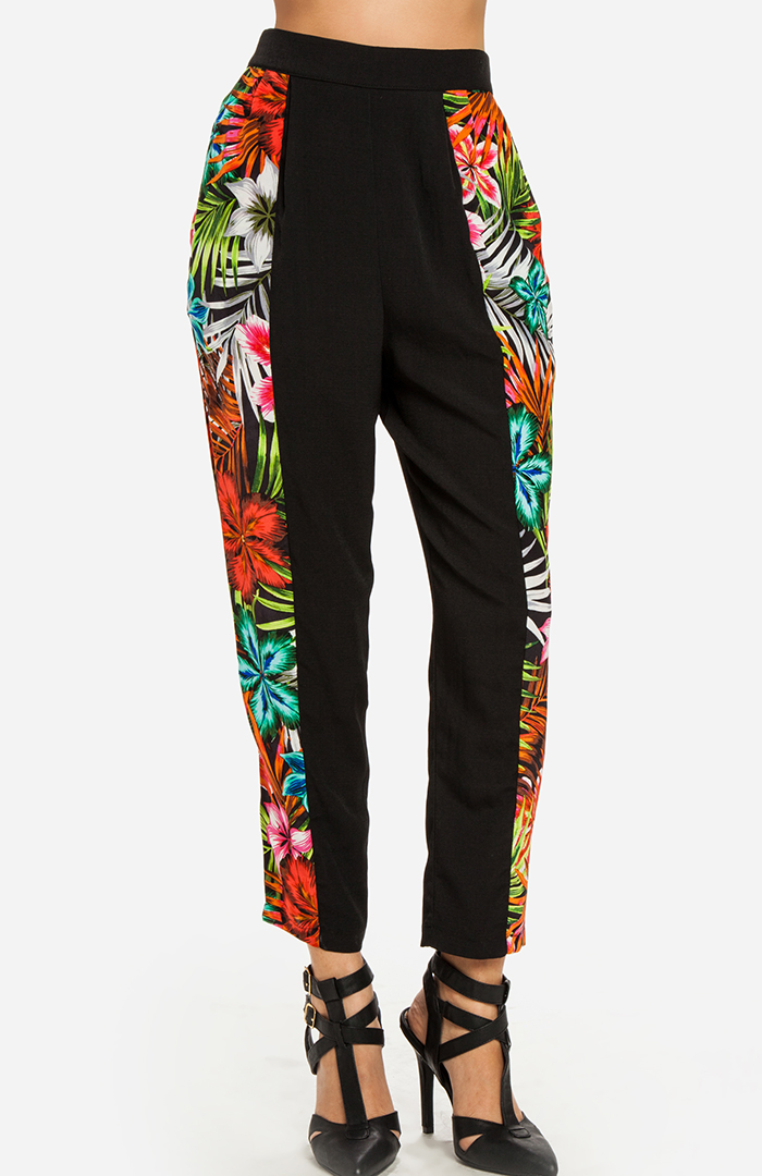 Line & Dot Tropical Rainbow Pants in Black | DAILYLOOK
