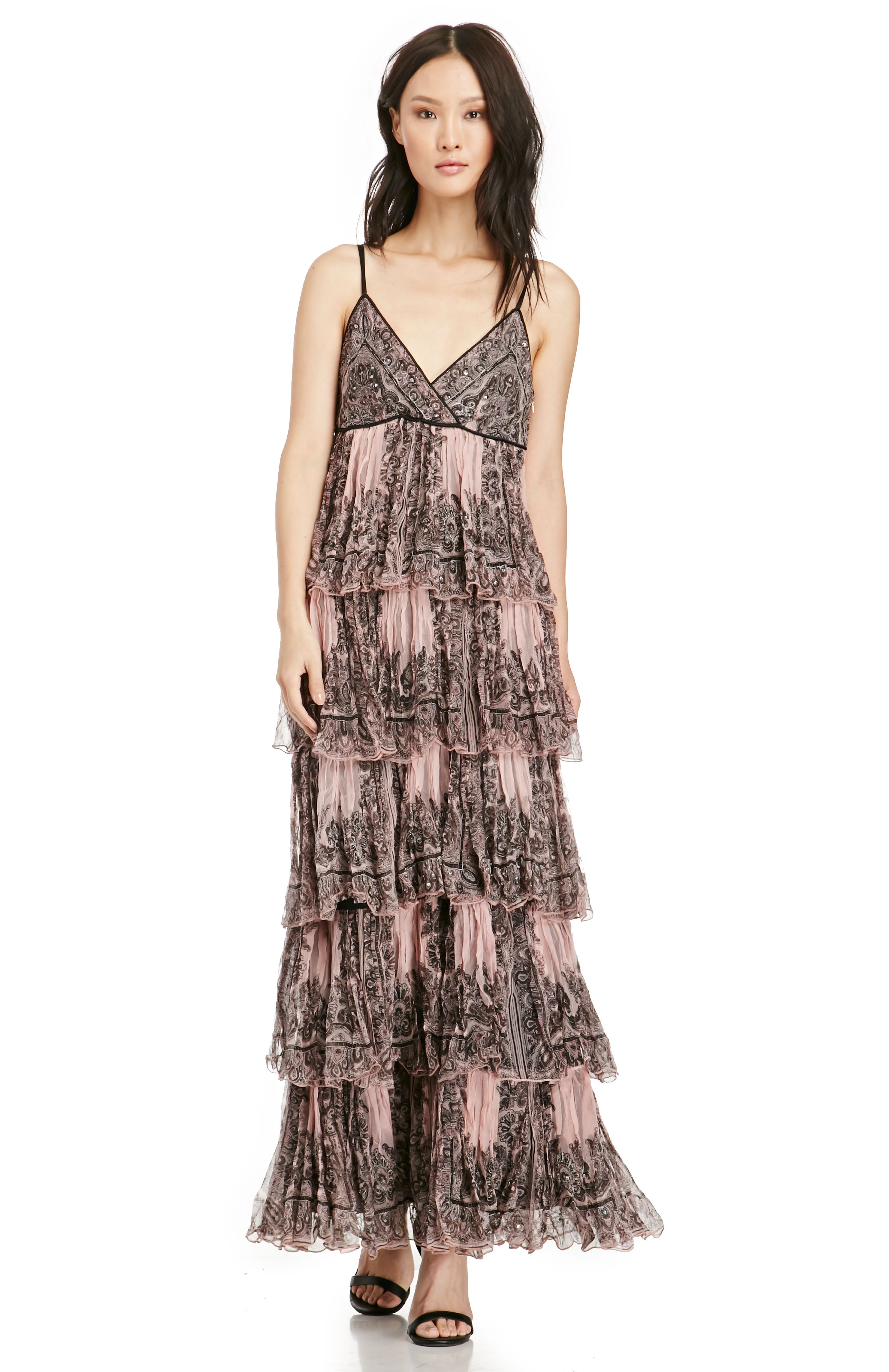 RAGA Sequined Ruffle Dress in Light Pink | DAILYLOOK