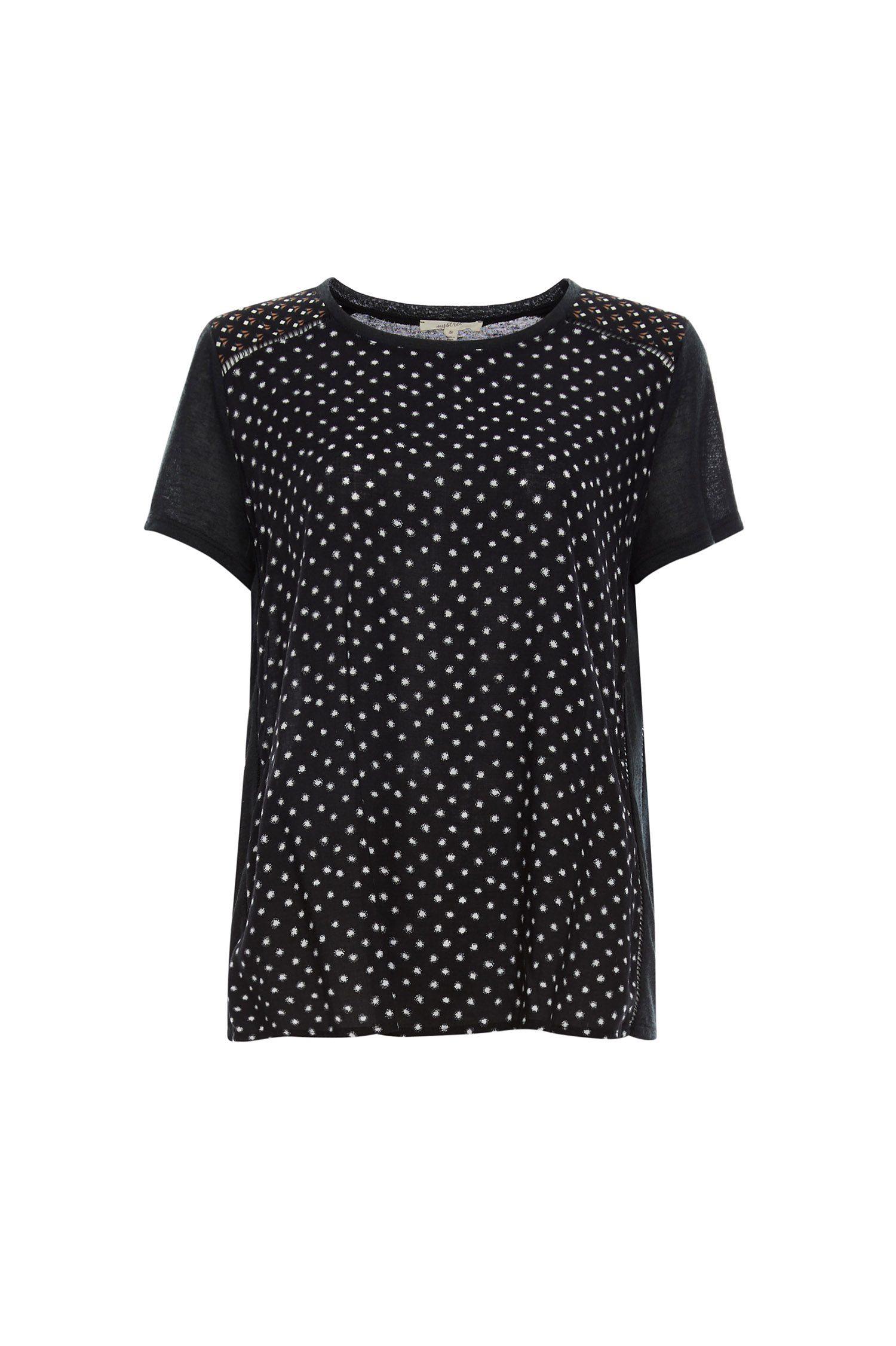 Mystree Short Sleeve Print Front Top in Black/White | DAILYLOOK