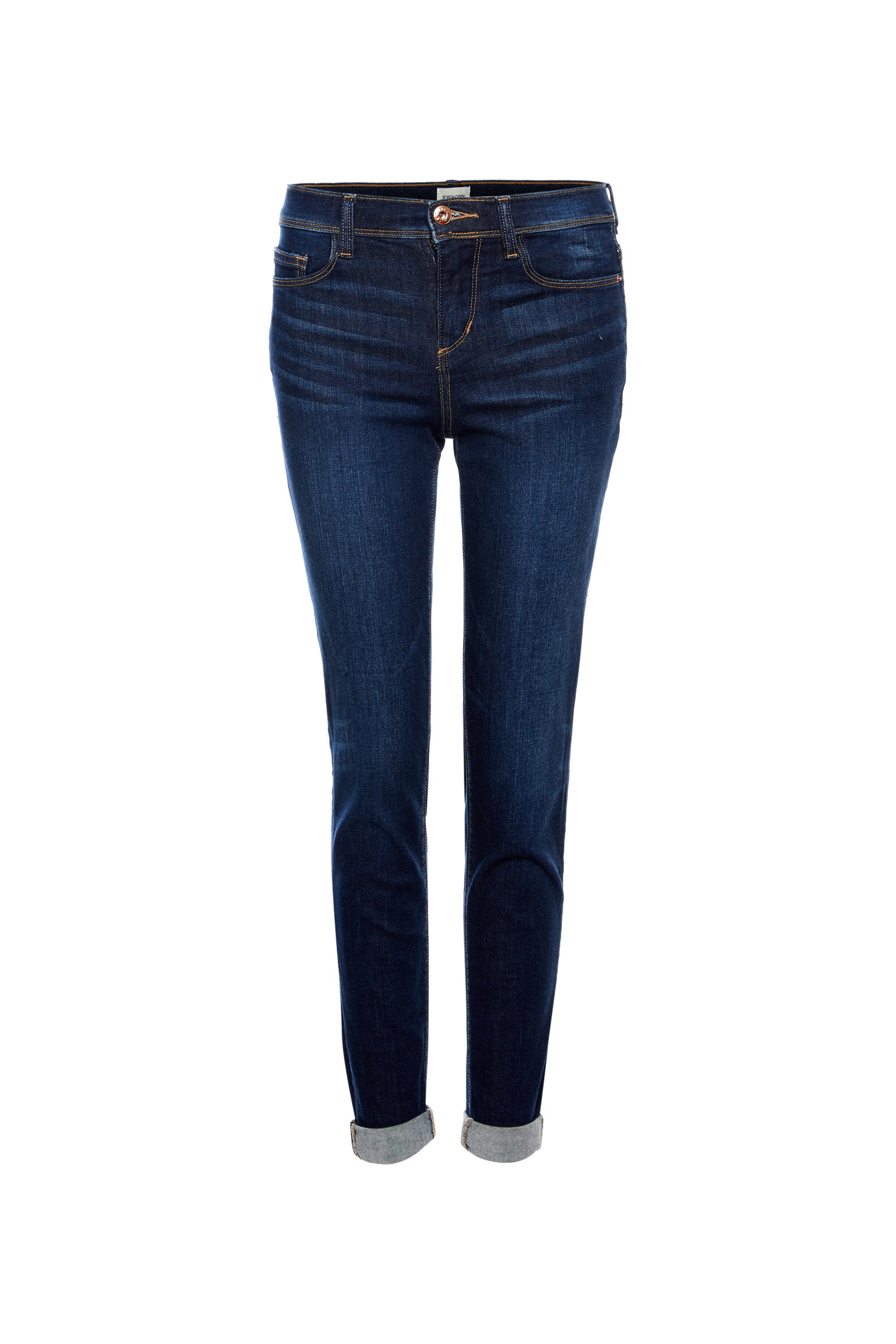Rolled Cuffs Mid Rise Jean in Dark Blue | DAILYLOOK