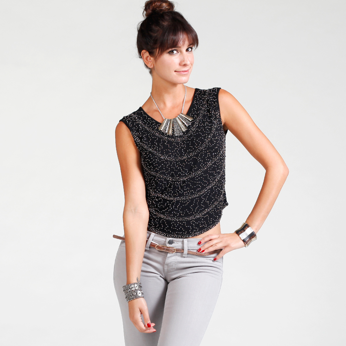 Flapper Draped Beaded Top in Black | DAILYLOOK