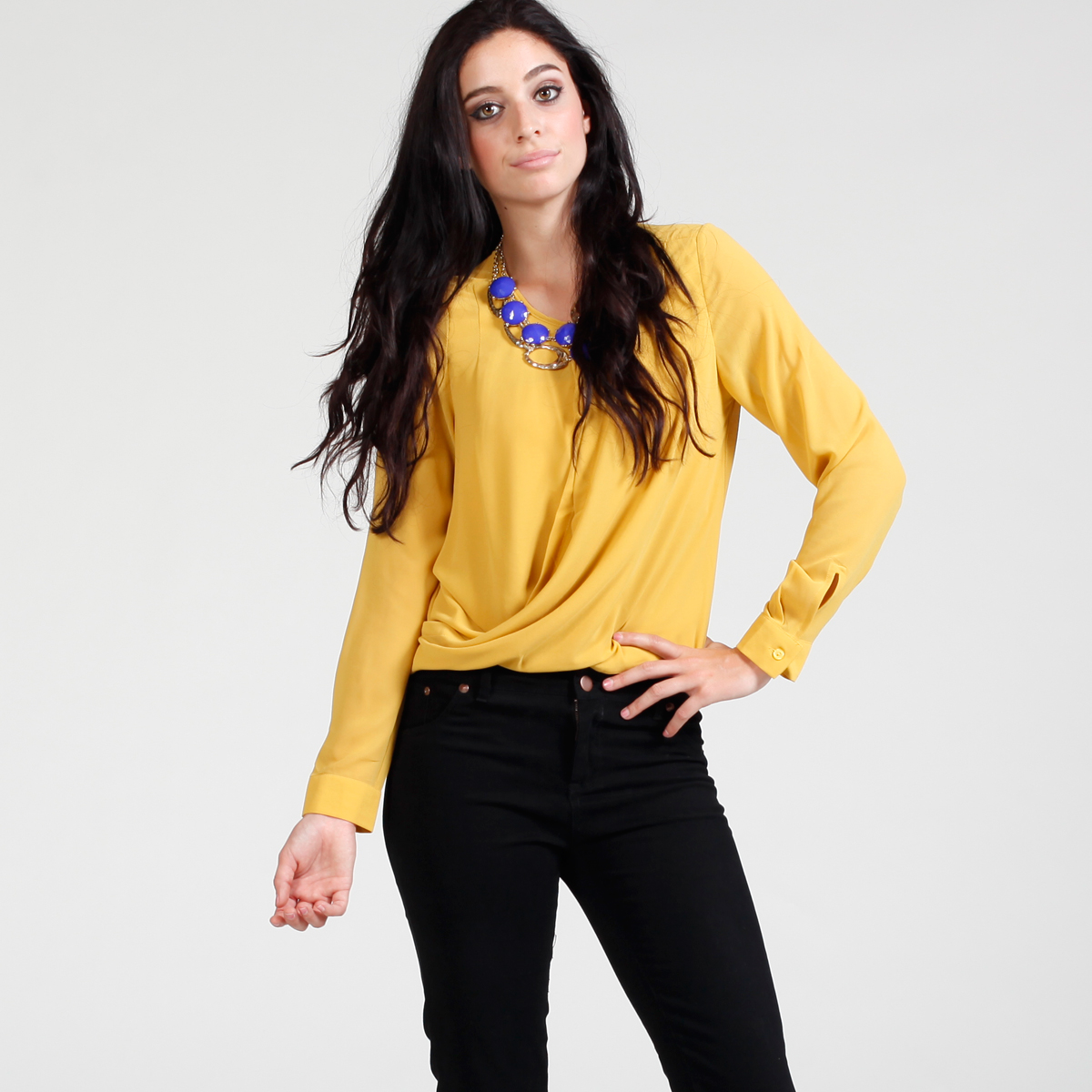 Faux Wrap Blouse in Mustard | DAILYLOOK