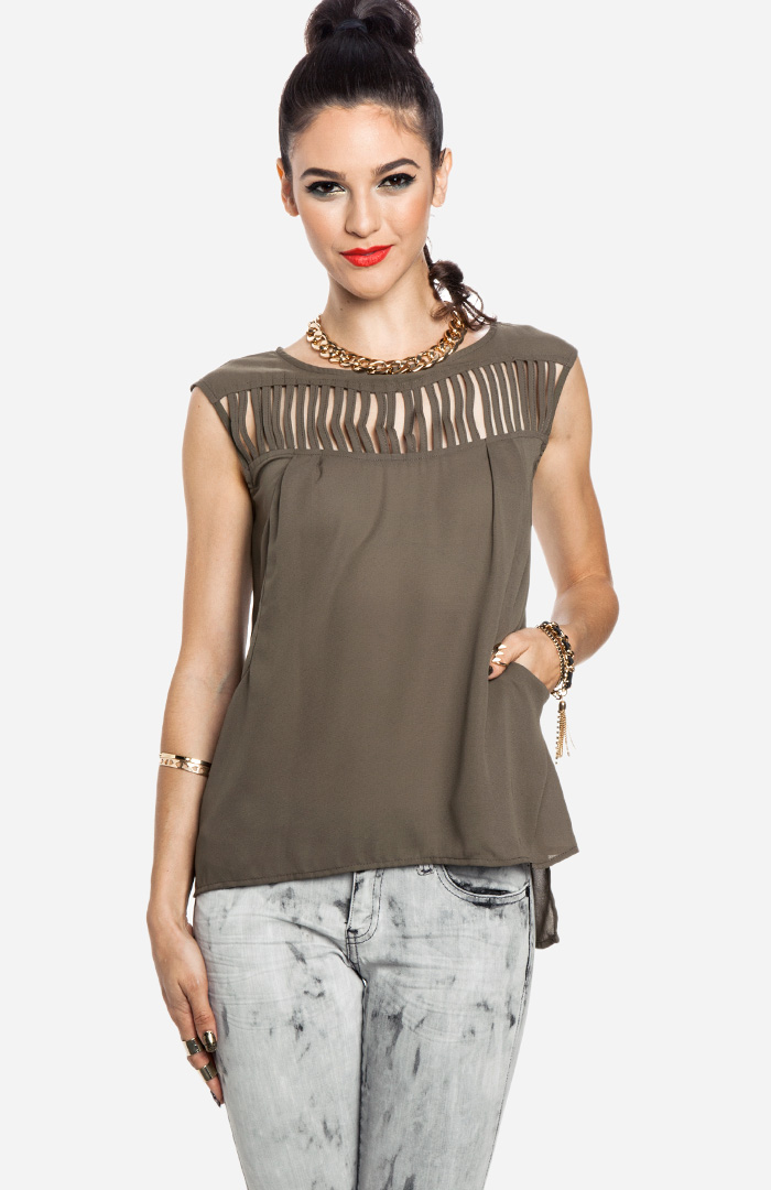 Cage Top Blouse in Olive | DAILYLOOK