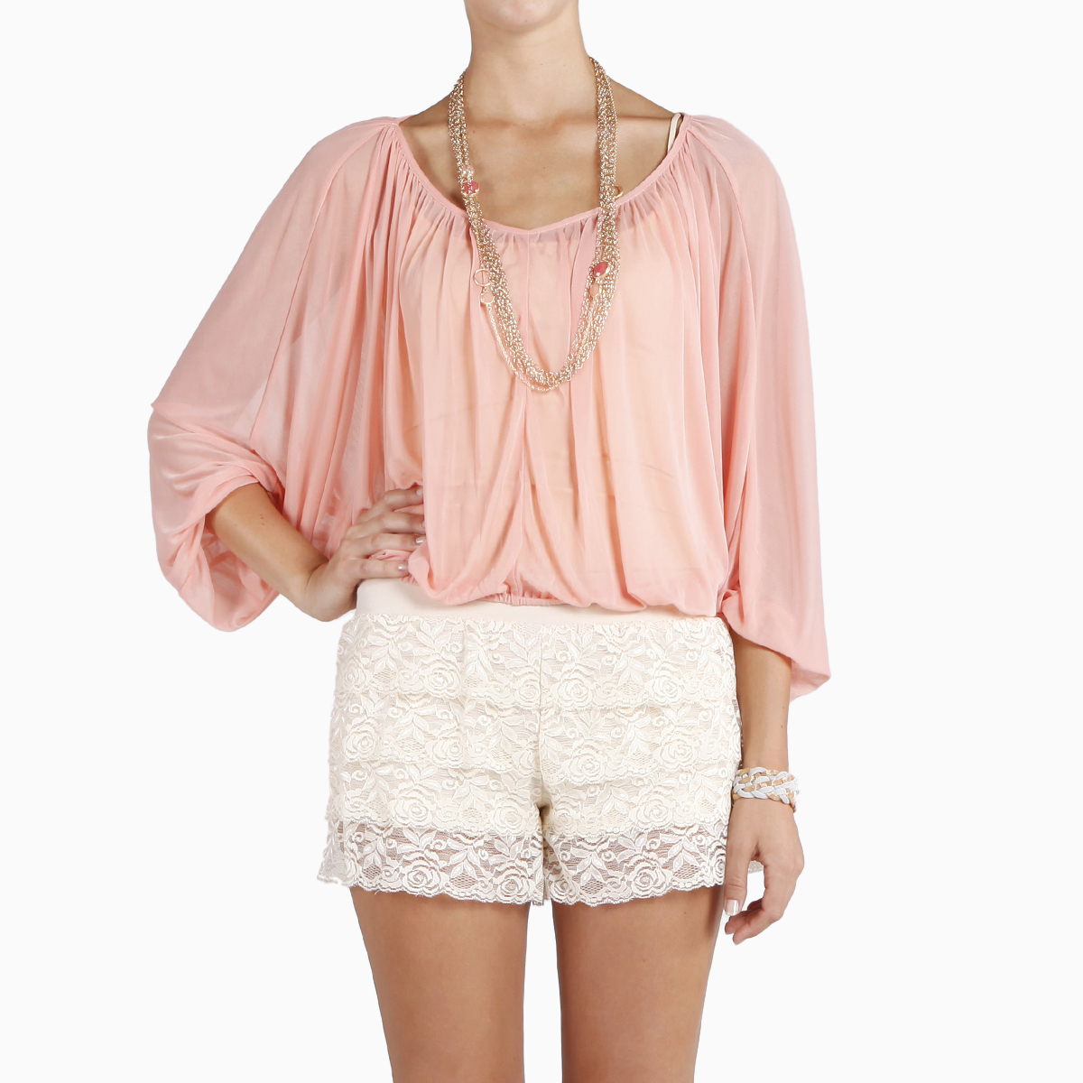 Sheer Peasant Blouse in Pink | DAILYLOOK