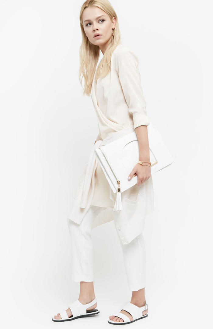 RD Style Pleat Front Drapery Soft Pants in Cream | DAILYLOOK