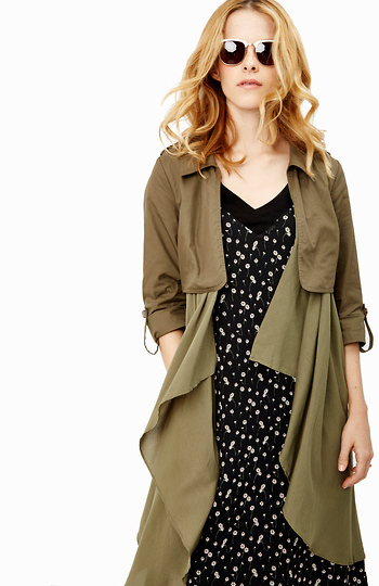 Line & Dot Flowy Trench Coat in Black | DAILYLOOK
