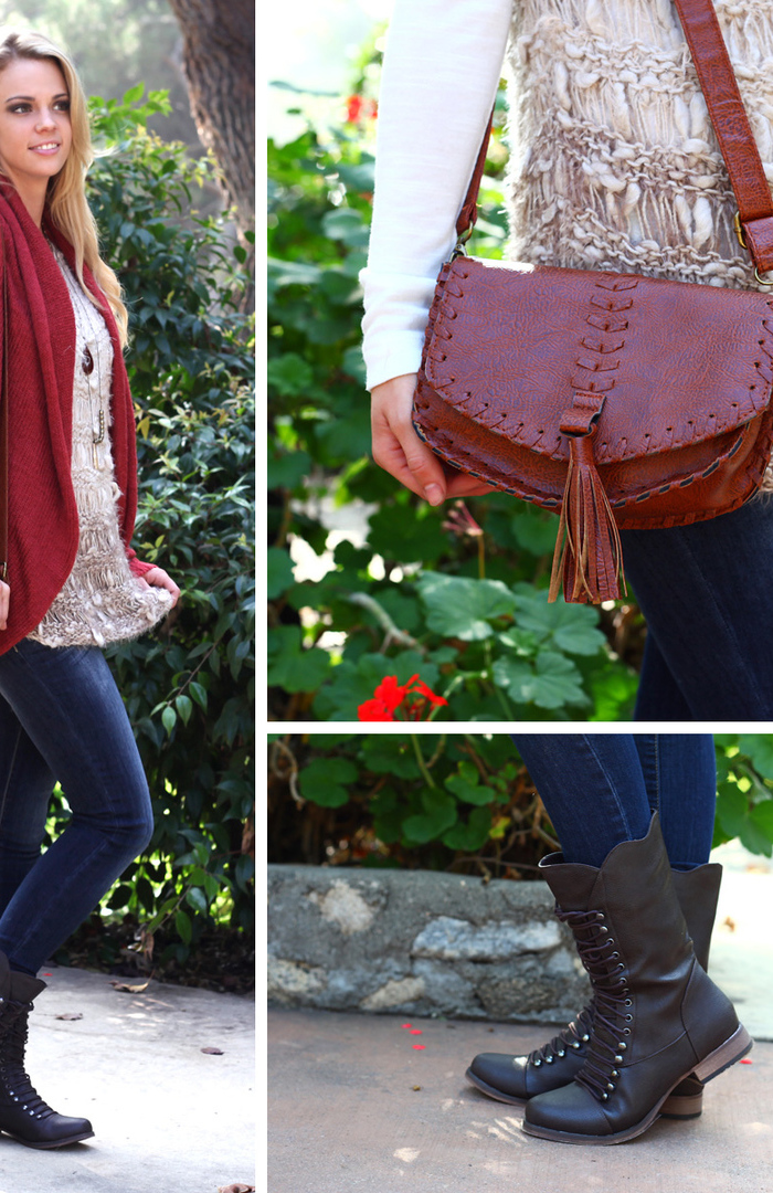 Rust Cardigan Denim Casual Look | DAILYLOOK