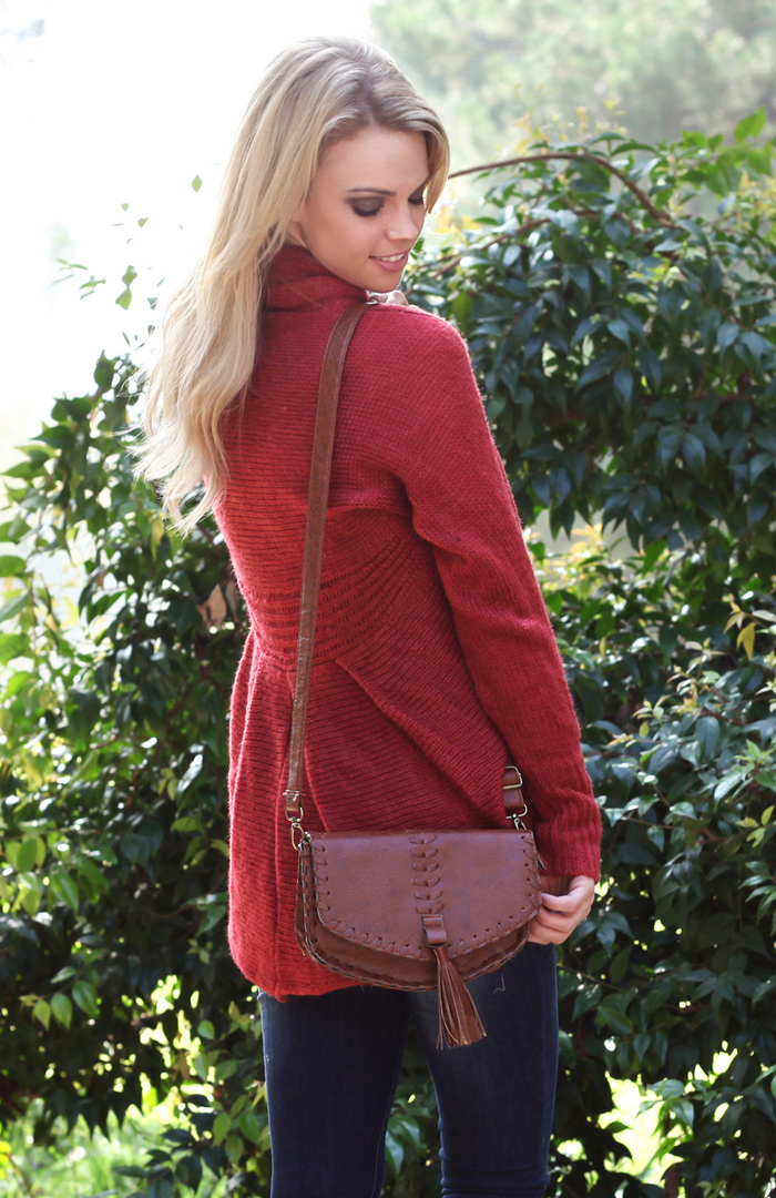 Rust Cardigan Denim Casual Look | DAILYLOOK