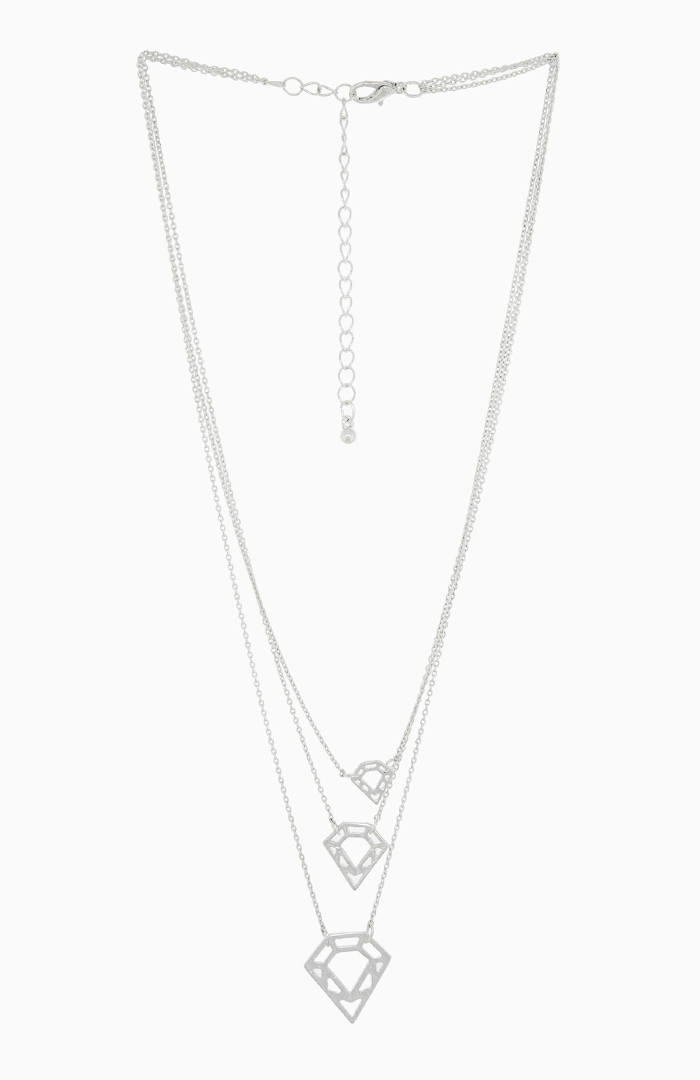 DAILYLOOK Layered Diamond Cutout Necklace in Silver | DAILYLOOK
