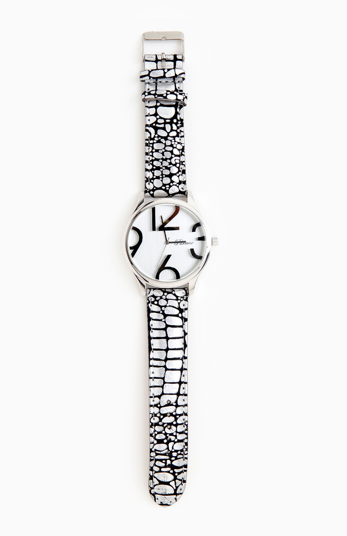 Oversized Snake Print Watch in Silver | DAILYLOOK