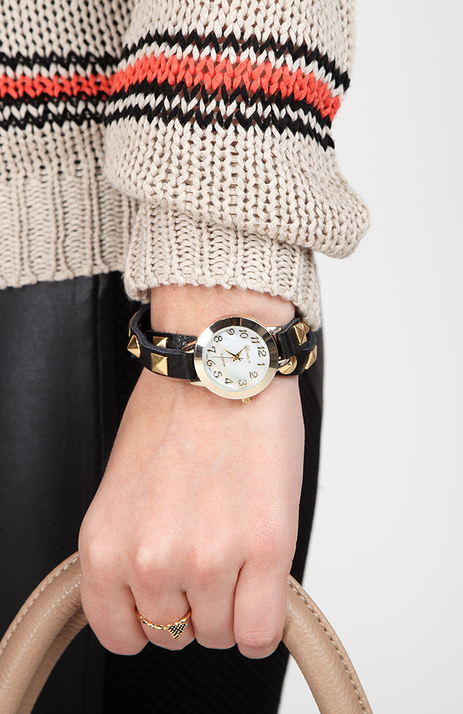 Mixed Studded Wrap Watch in Black | DAILYLOOK