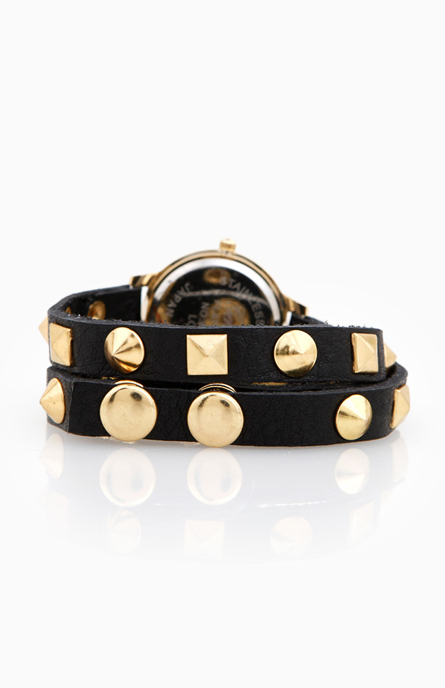 Mixed Studded Wrap Watch in Black | DAILYLOOK