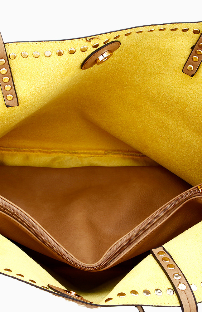 Studded Trim Tote in Yellow | DAILYLOOK