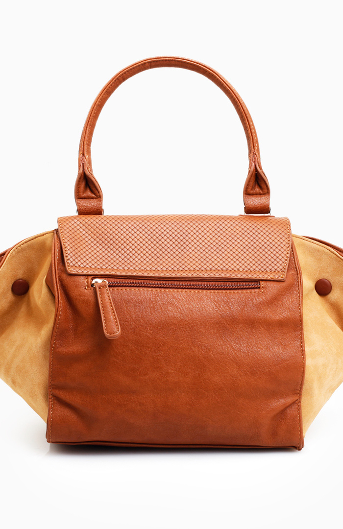 Faux Suede Two Tone Handbag in Brown | DAILYLOOK