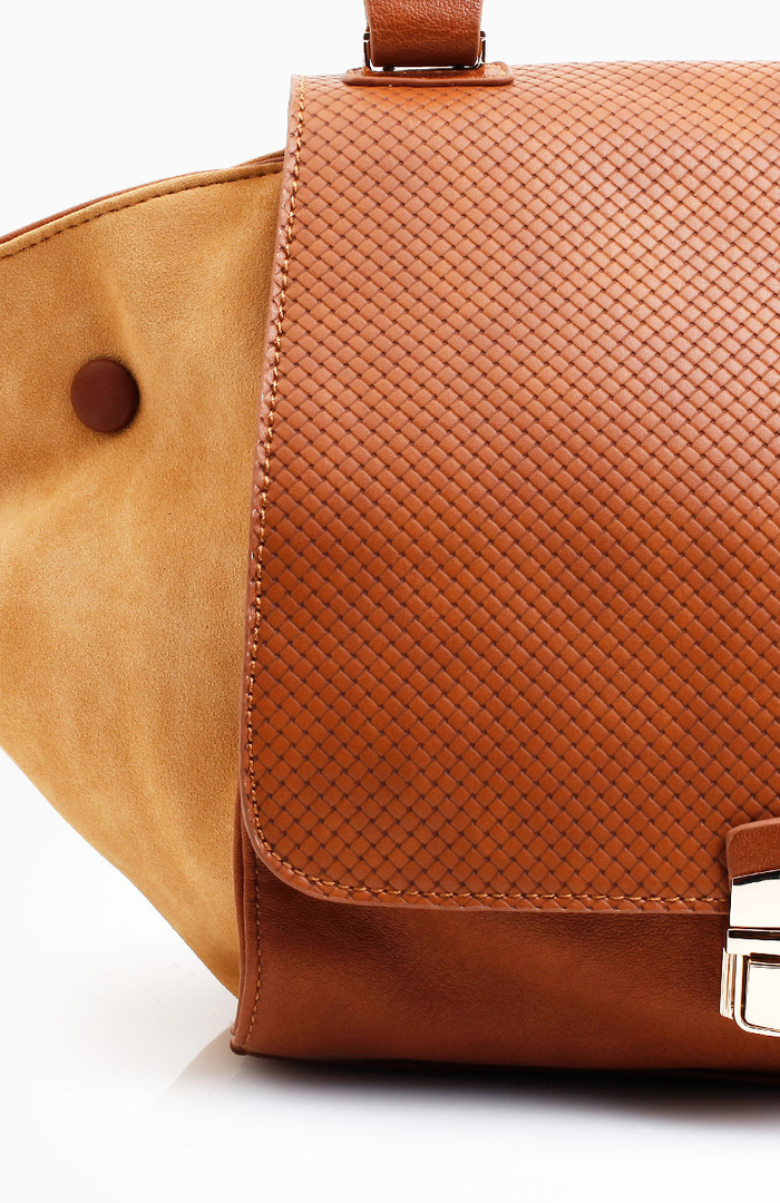 Faux Suede Two Tone Handbag in Brown | DAILYLOOK