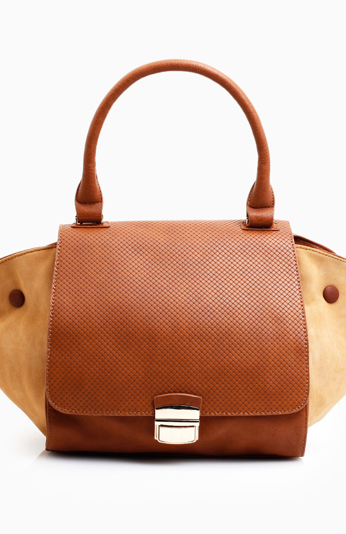 Faux Suede Two Tone Handbag in Brown | DAILYLOOK
