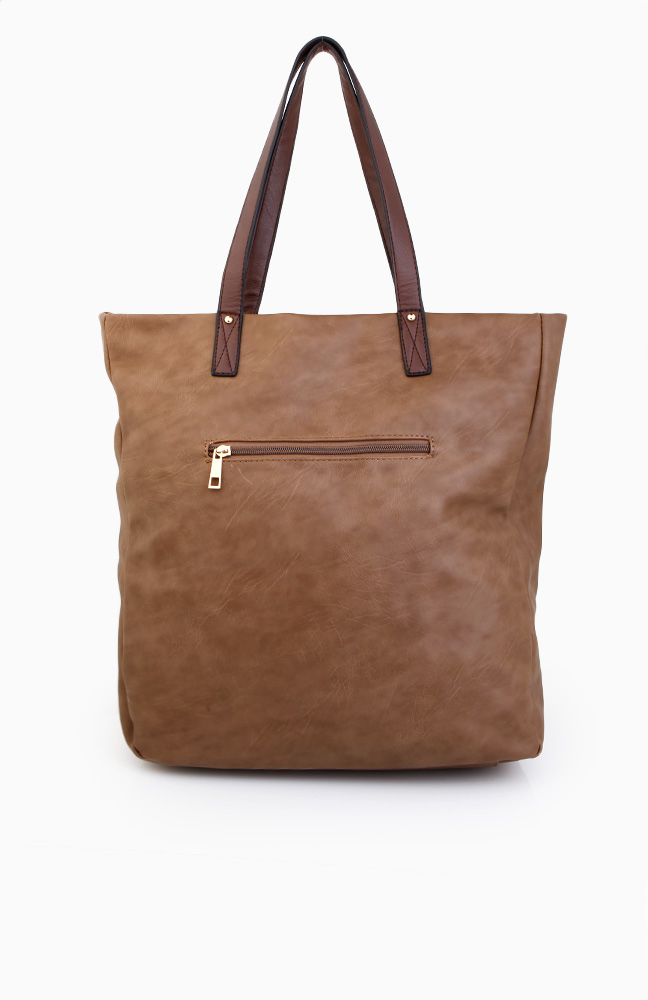 Front Pocket Tote Bag in Taupe | DAILYLOOK
