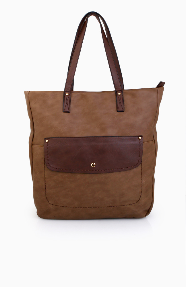 Front Pocket Tote Bag in Taupe | DAILYLOOK