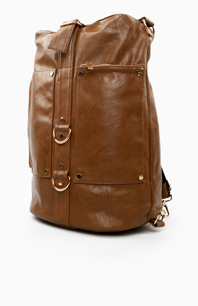 Double Front Pocket Backpack in Brown | DAILYLOOK