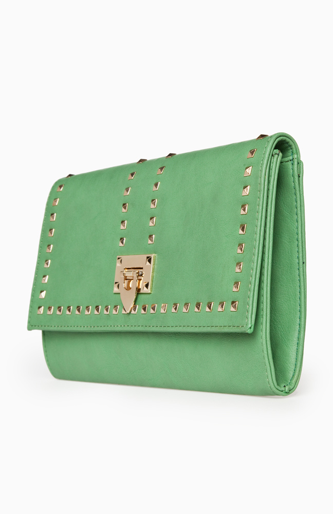Sleek Studded Clutch in Green | DAILYLOOK