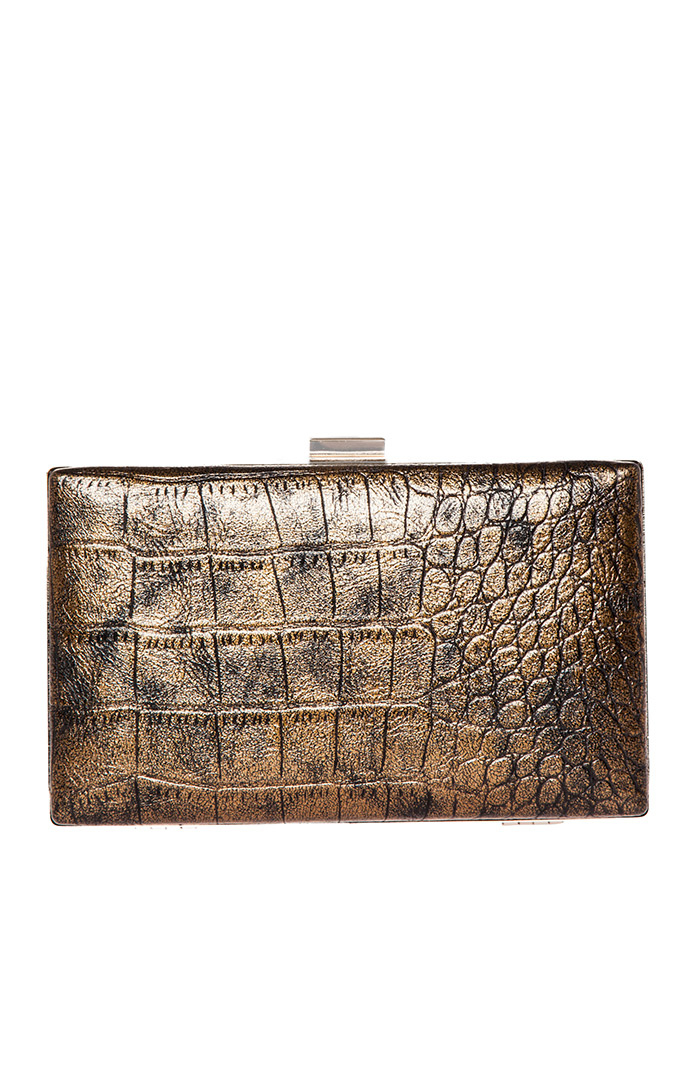 Metallic Alligator Clutch in Bronze | DAILYLOOK
