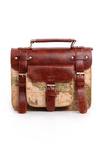 Vintage Map Crossbody Bag in Brown | DAILYLOOK