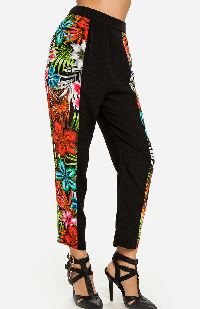 Line & Dot Tropical Rainbow Pants in Black | DAILYLOOK