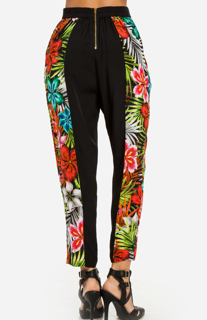 Line & Dot Tropical Rainbow Pants in Black | DAILYLOOK