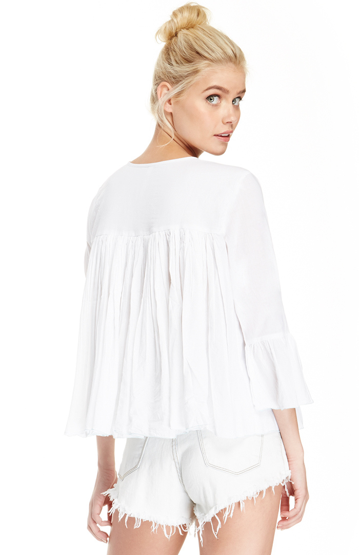 RAGA Long Sleeve Embroidered Peasant Top in White | DAILYLOOK