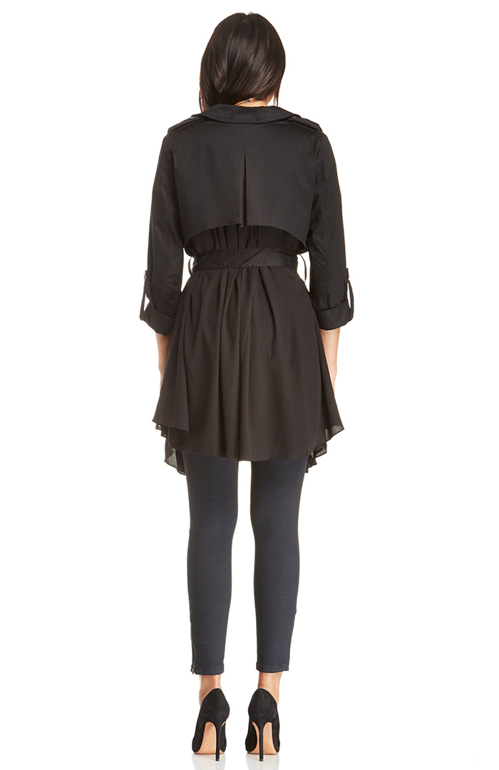 Line & Dot Flowy Trench Coat in Black | DAILYLOOK