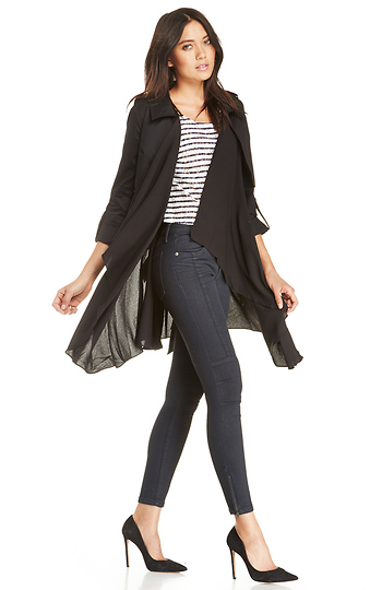 Line & Dot Flowy Trench Coat in Black | DAILYLOOK