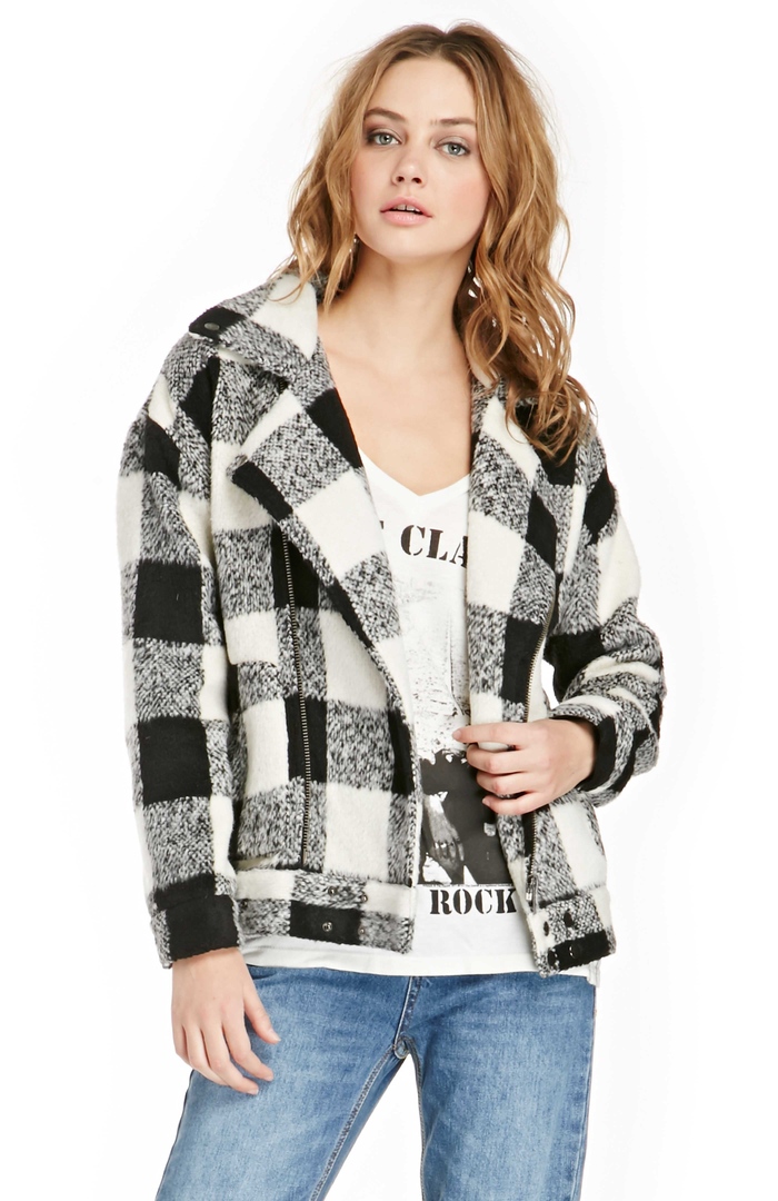 J.O.A. Woolen Checkered Jacket in Black/White | DAILYLOOK