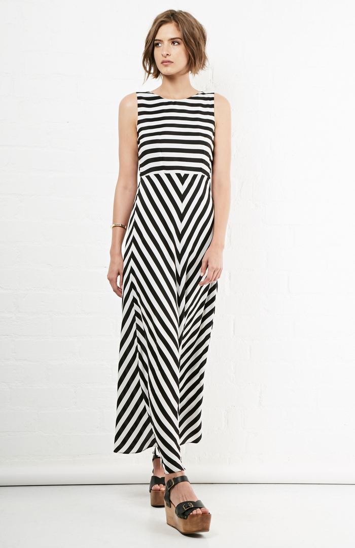 Olive And Oak Sleeveless Striped Maxi Dress In Black White Dailylook