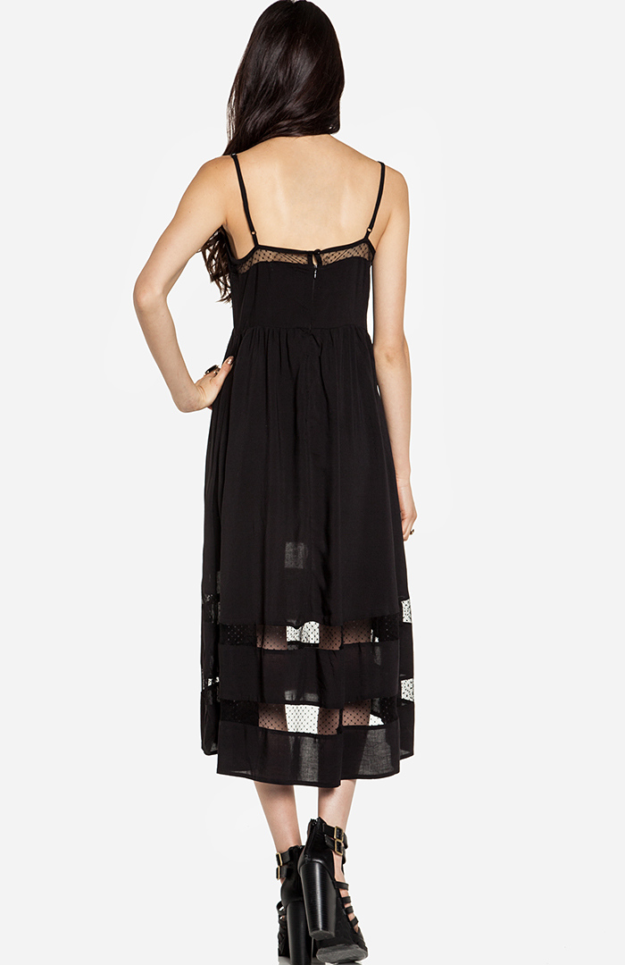 Mesh Insert Midi Dress in Black | DAILYLOOK