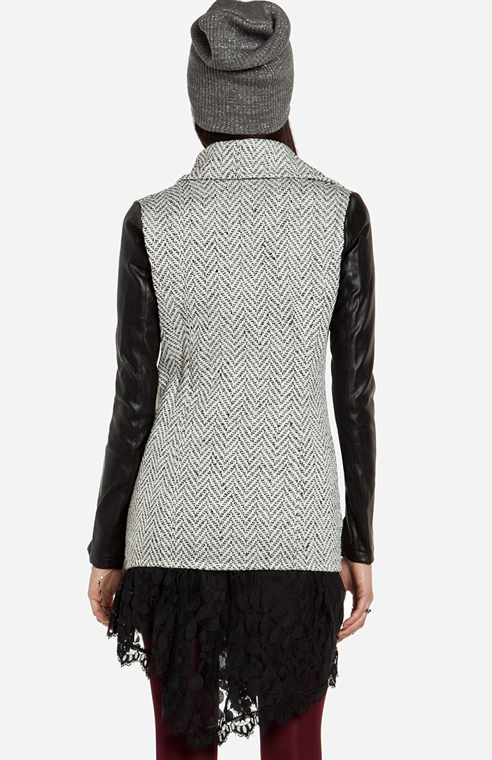 Glamorous Tweed Waterfall Jacket in White | DAILYLOOK