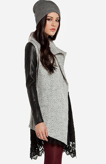 Glamorous Tweed Waterfall Jacket in White | DAILYLOOK