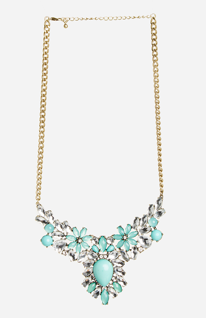 Antiqued Floral Gem Necklace in Mint | DAILYLOOK
