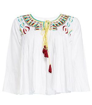 RAGA Long Sleeve Embroidered Peasant Top in White | DAILYLOOK