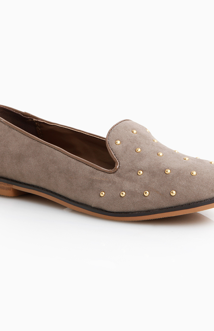 Mini Studded Toe Loafer in Taupe | DAILYLOOK