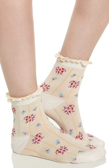 Floral Frill Socks in Beige | DAILYLOOK