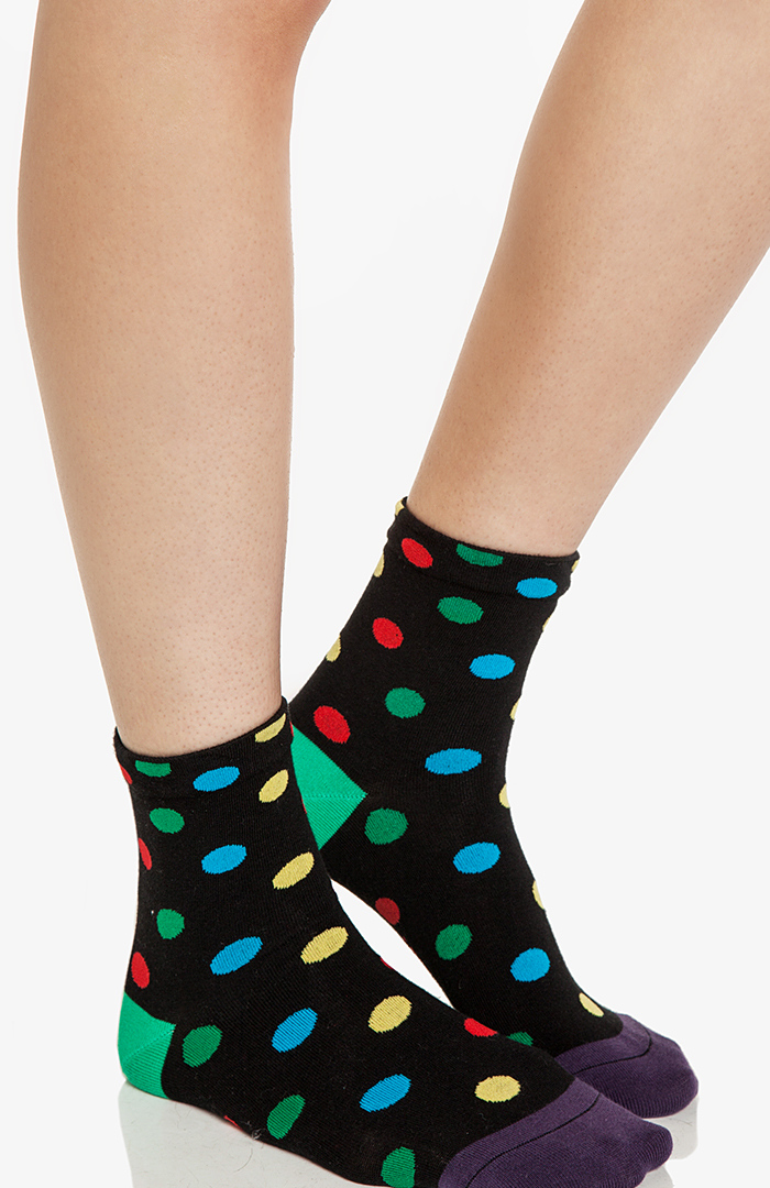 Polka Dot Crew Socks in Black | DAILYLOOK