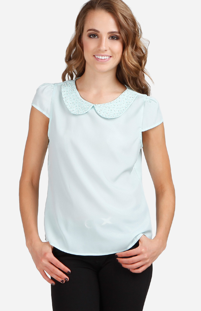 Beaded Peter Pan Collar Top in Mint | DAILYLOOK